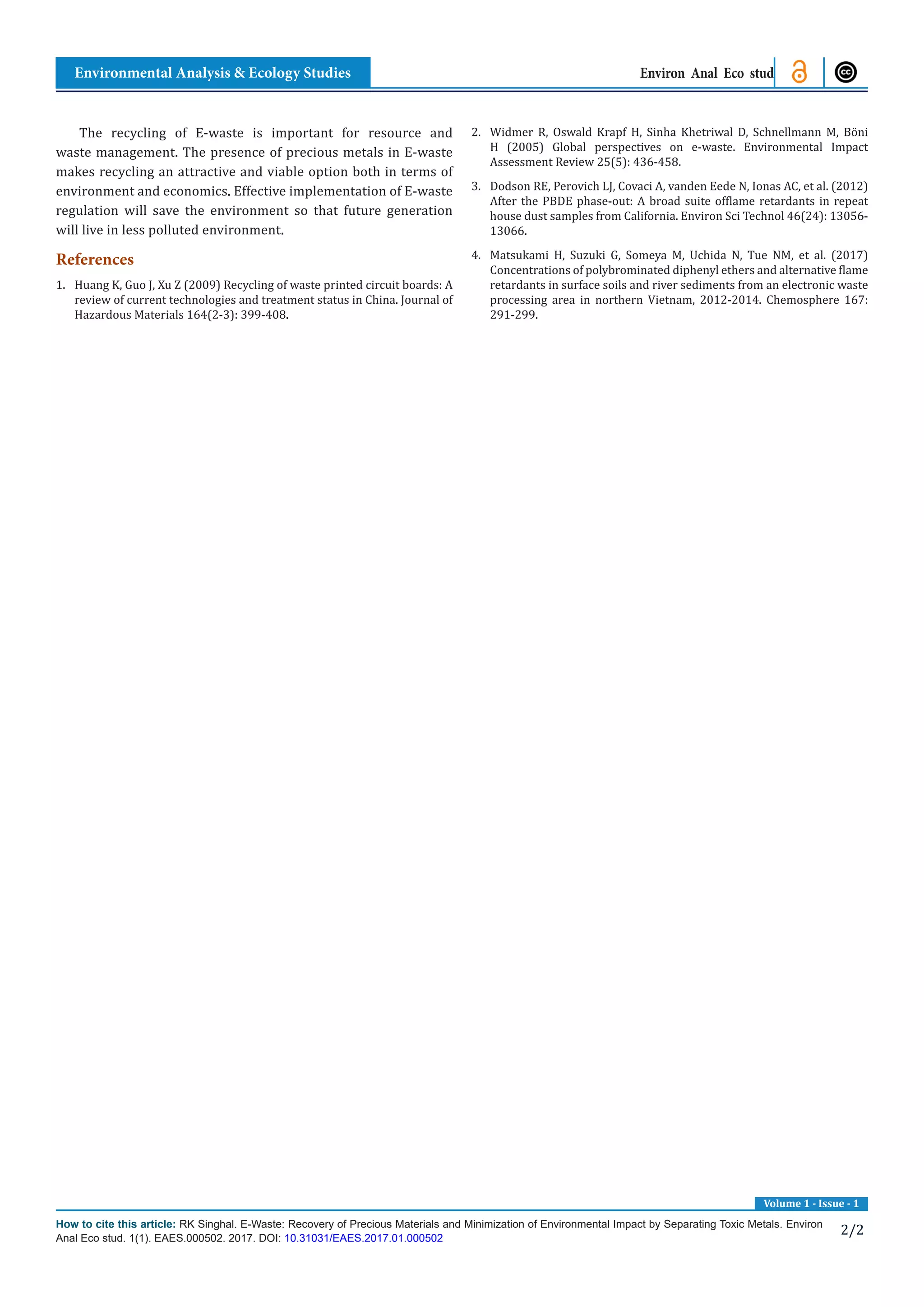 E-Waste: Recovery of Precious Materials and Minimization of Environmental Impact by Separating ...