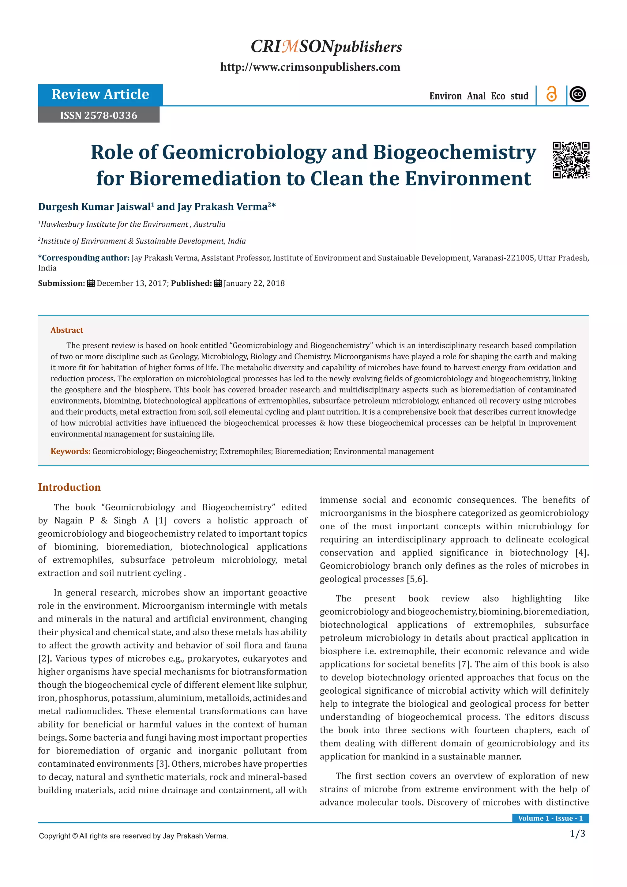 Role of Geomicrobiology and Biogeochemistry for Bioremediation to Clean the Environment_ Crimson ...