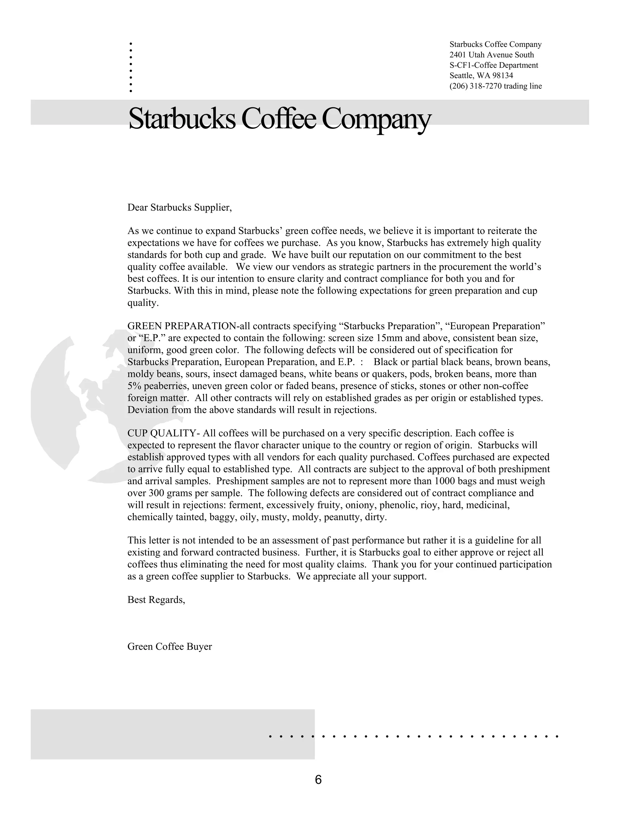 Starbucks Green Coffee Purchasing Guidelines | PDF