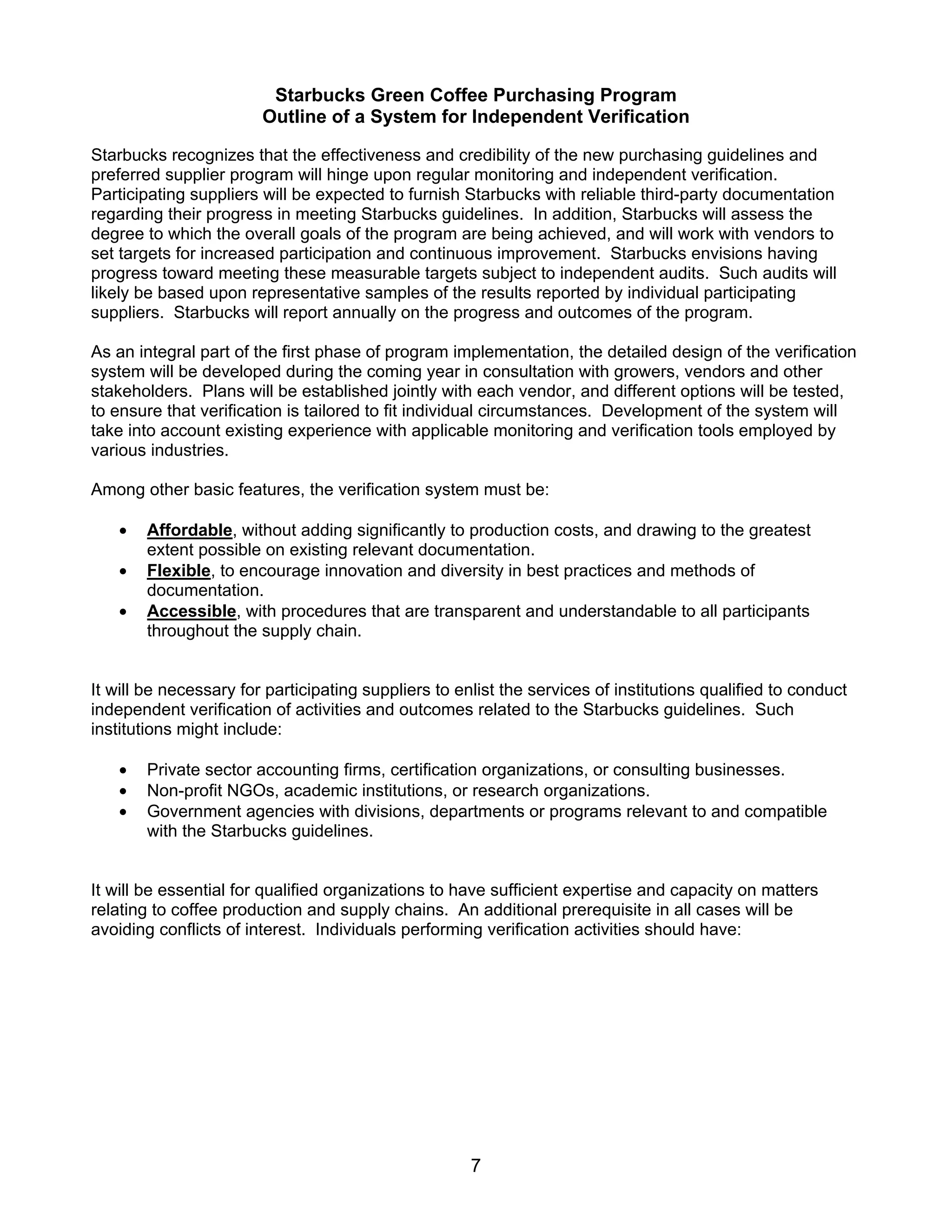 Starbucks Green Coffee Purchasing Guidelines | PDF