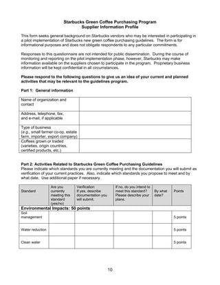 Starbucks Green Coffee Purchasing Guidelines | PDF