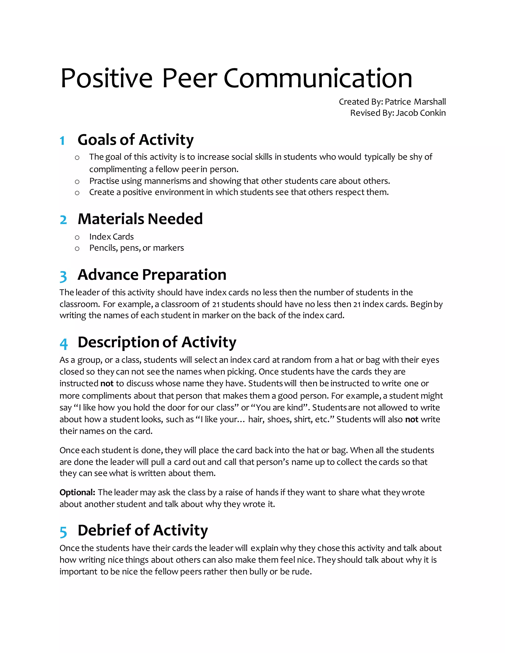 Positive Peer Communication | DOCX | Education