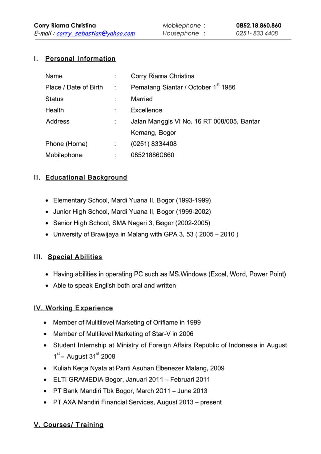 CV Corry Riama Christina-1 | DOC | Careers