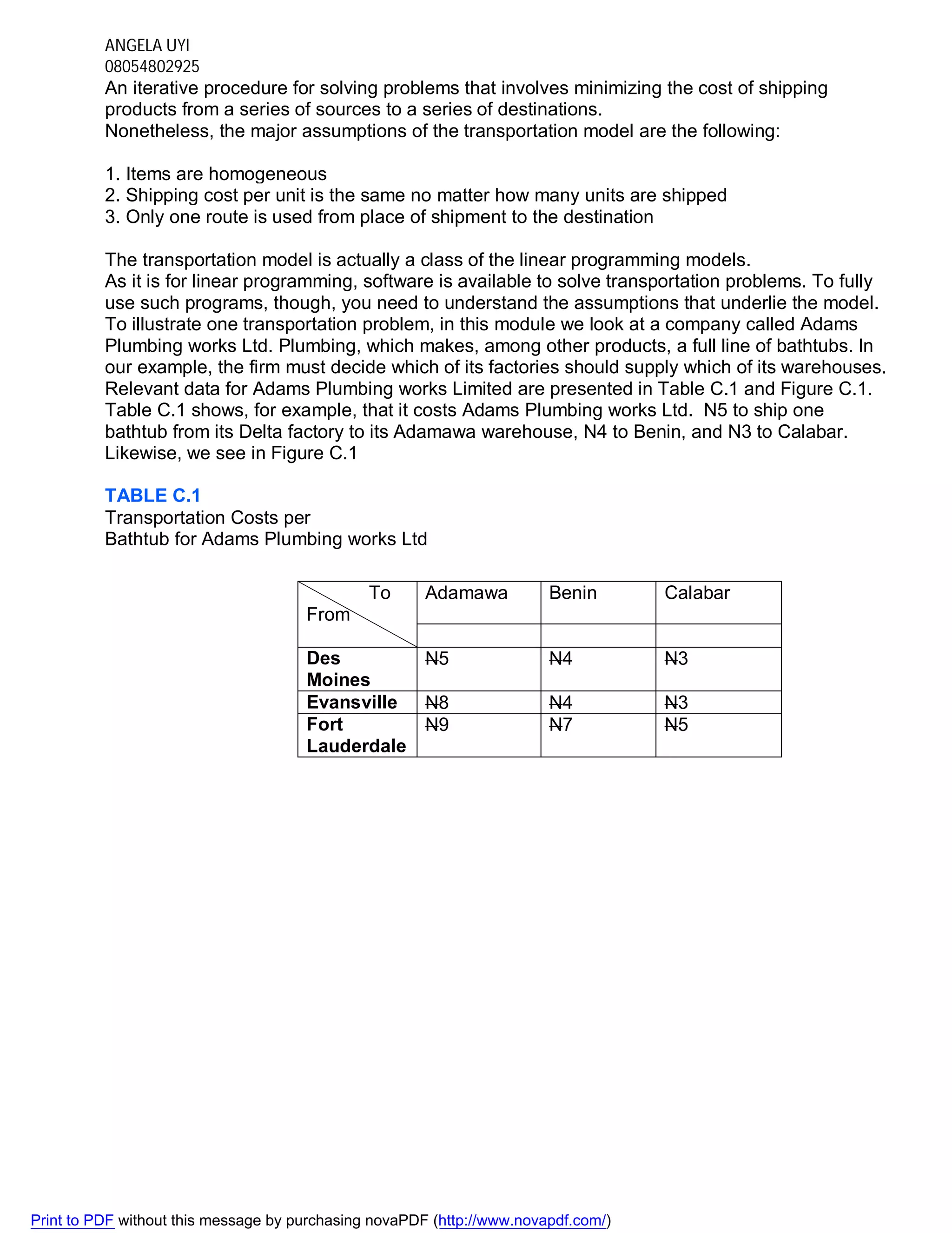 TRANSPORTATION MODEL2 | PDF