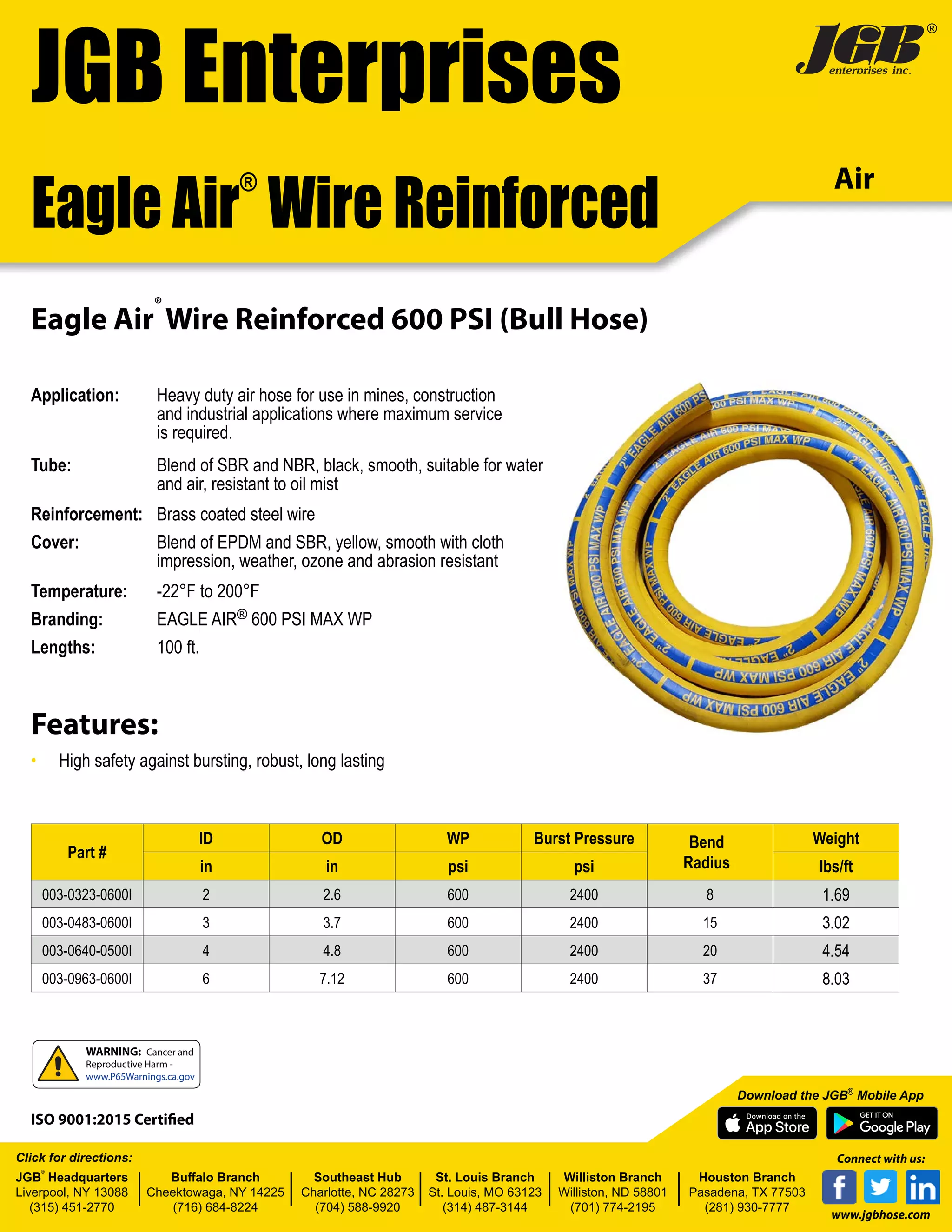 Eagle Air Wire Reinforced 600 PSI Hose - Bull Hose - Air Hose | PDF