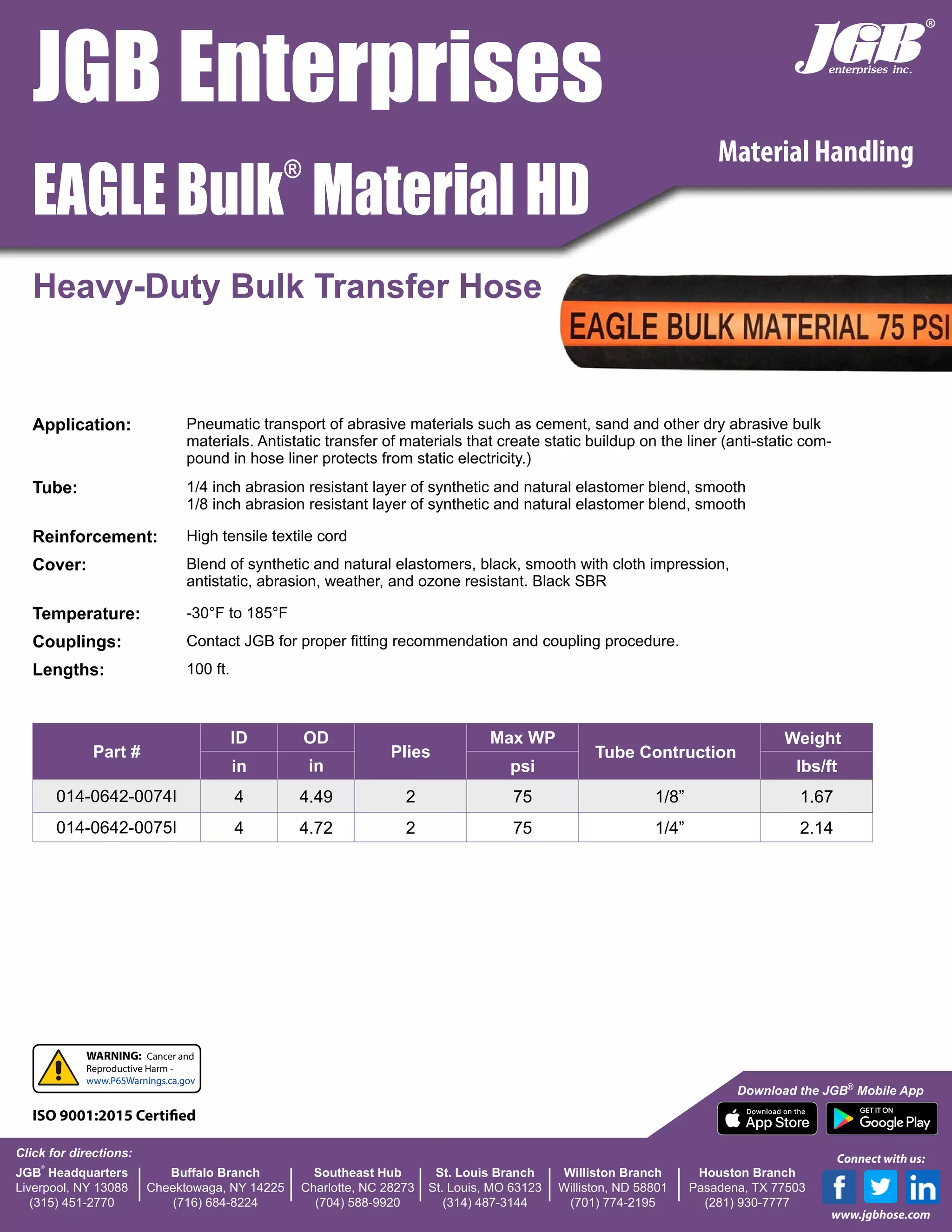 Eagle Bulk® Material HD Hose - Heavy-Duty Bulk Transfer Hose - Material ...