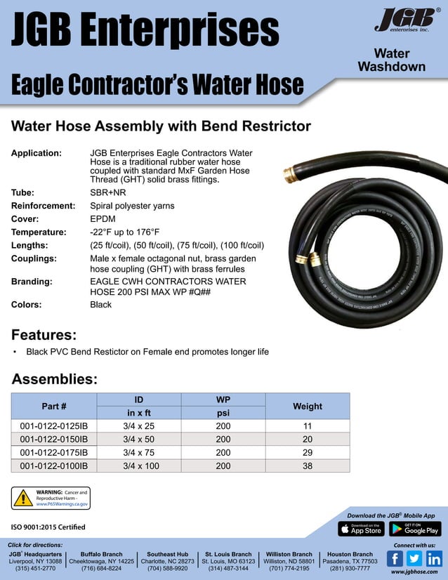 Eagle Contractors Water Hose - Water Hose Assembly with Bend Restrictor ...