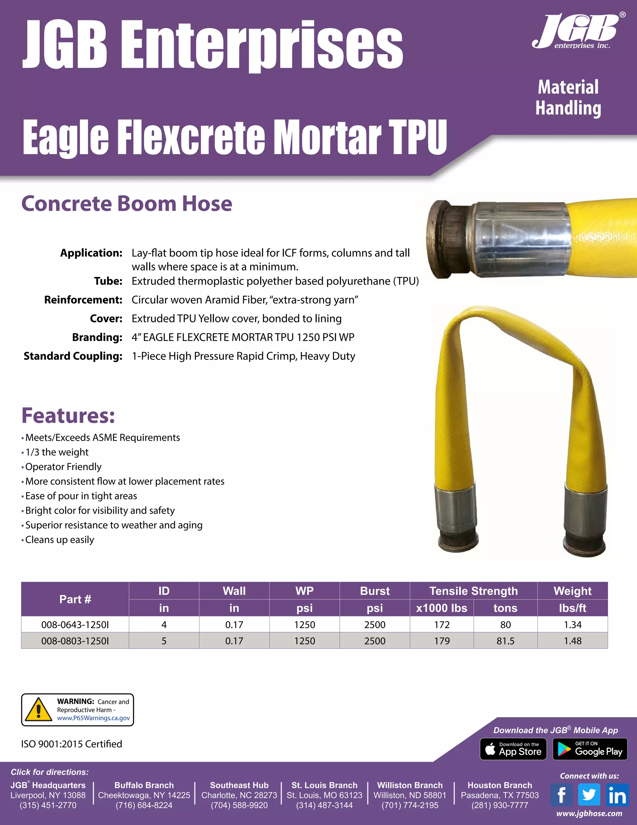JGB Eagle FlexCrete Mortar TPU Hose – Layflat Hose - Material Handling ...