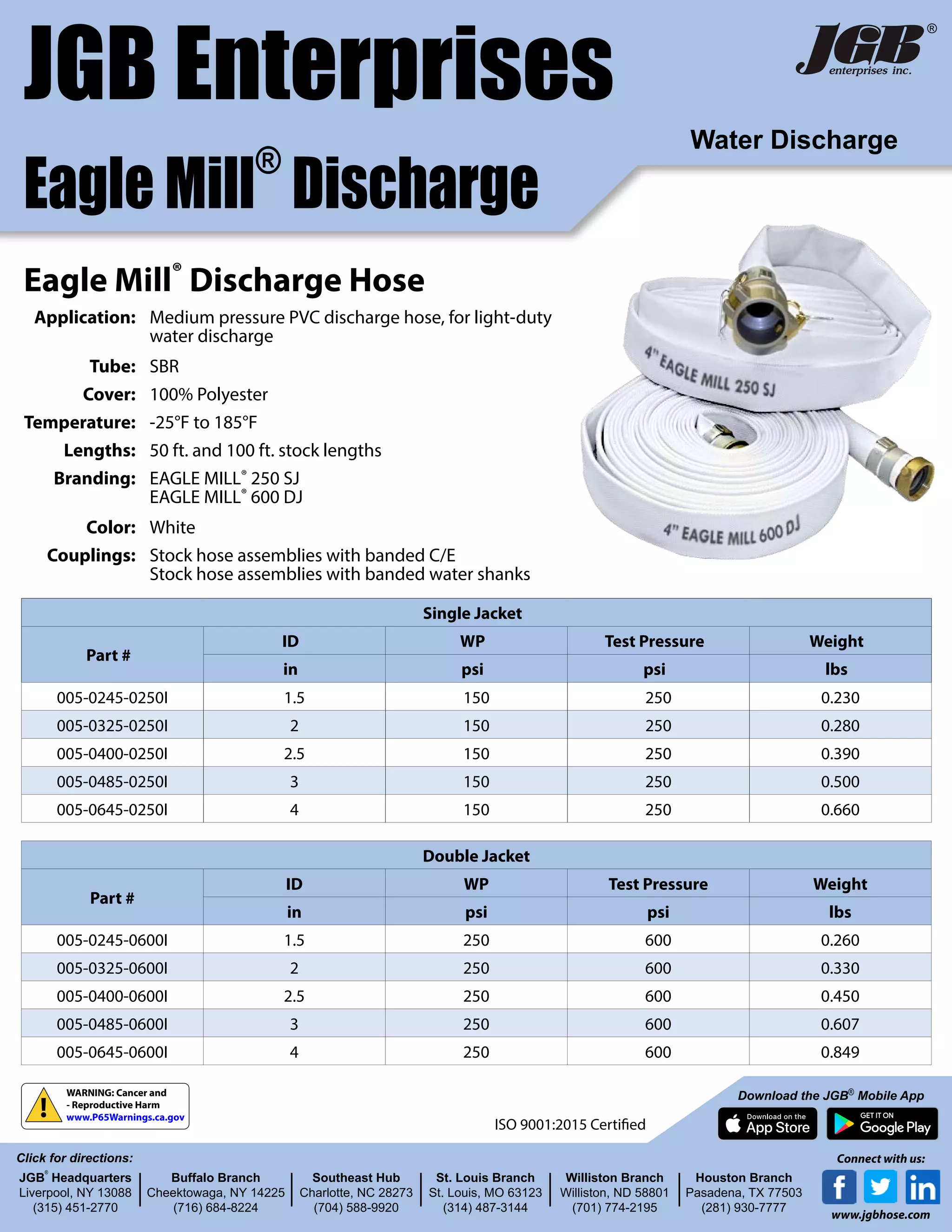 Eagle Mill® Discharge Hose -Single Jacket Mill Hose/Double Jacket Mill ...