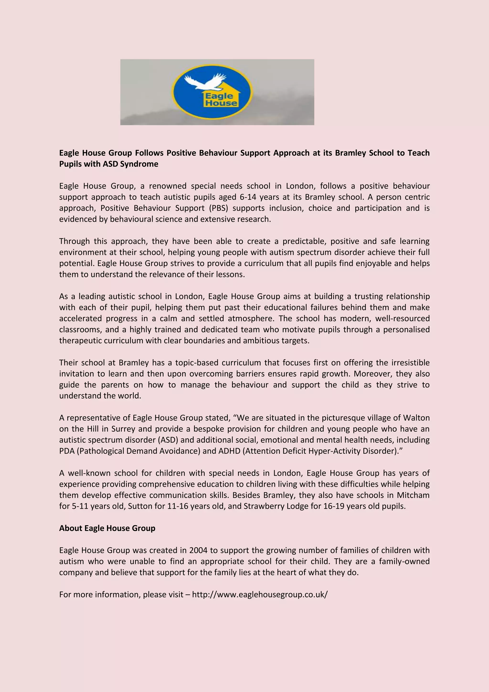 Eagle House Group Follows Positive Behaviour Support Approach at its ...