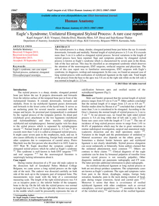 Eagle’s Syndrome; Unilateral Elongated Styloid Process: A rare case ...