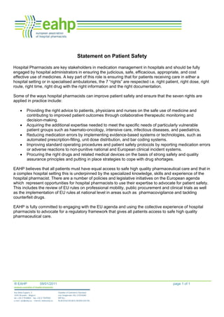 Eahp statement on patient safety N.57 | Pharmaceutical Industry ...