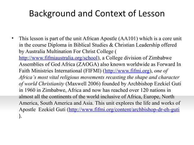 A 3 hour teaching session: A study in the life of an African Prophet | PPT