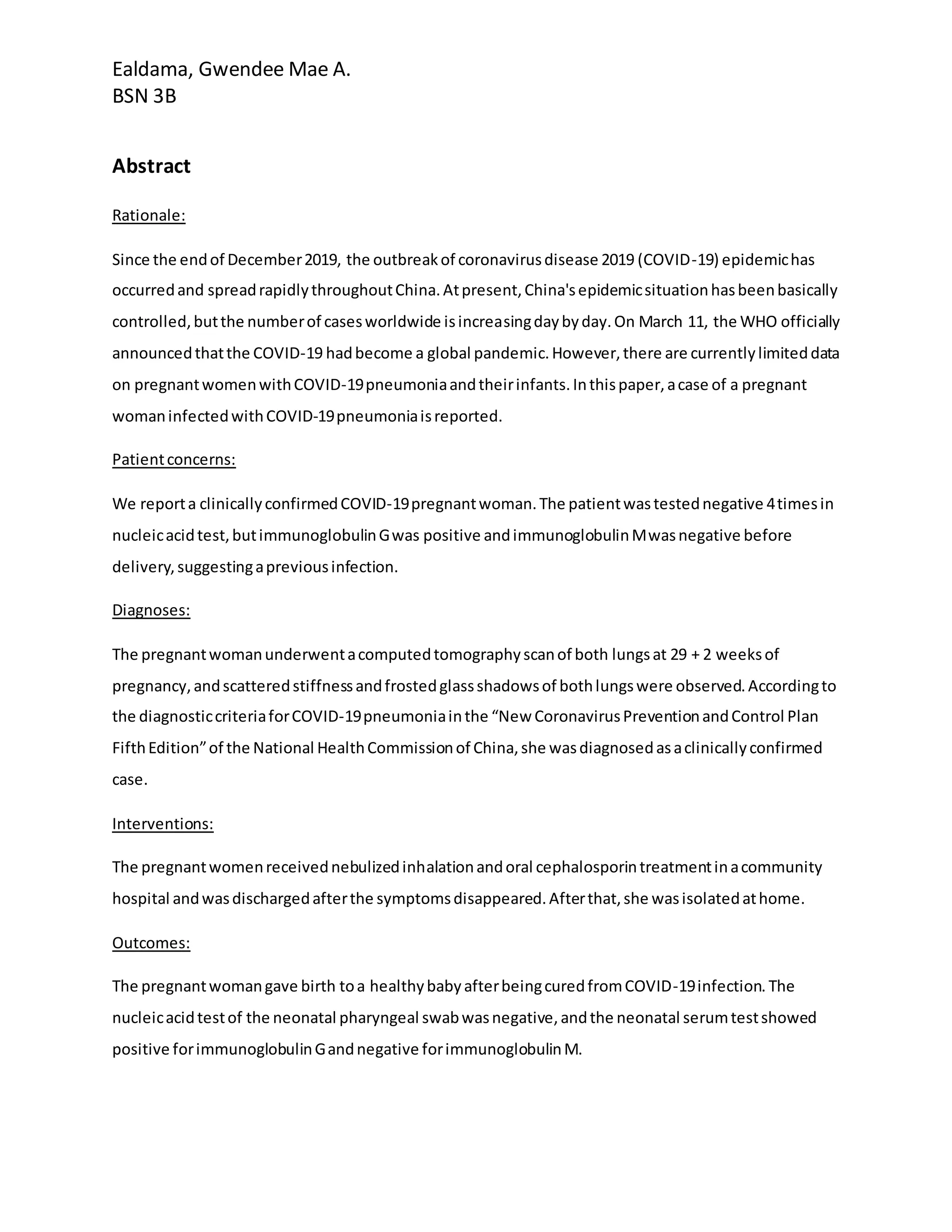 Ealdama- case analysis - rle 116.docx | Pregnancy | Reproductive Health