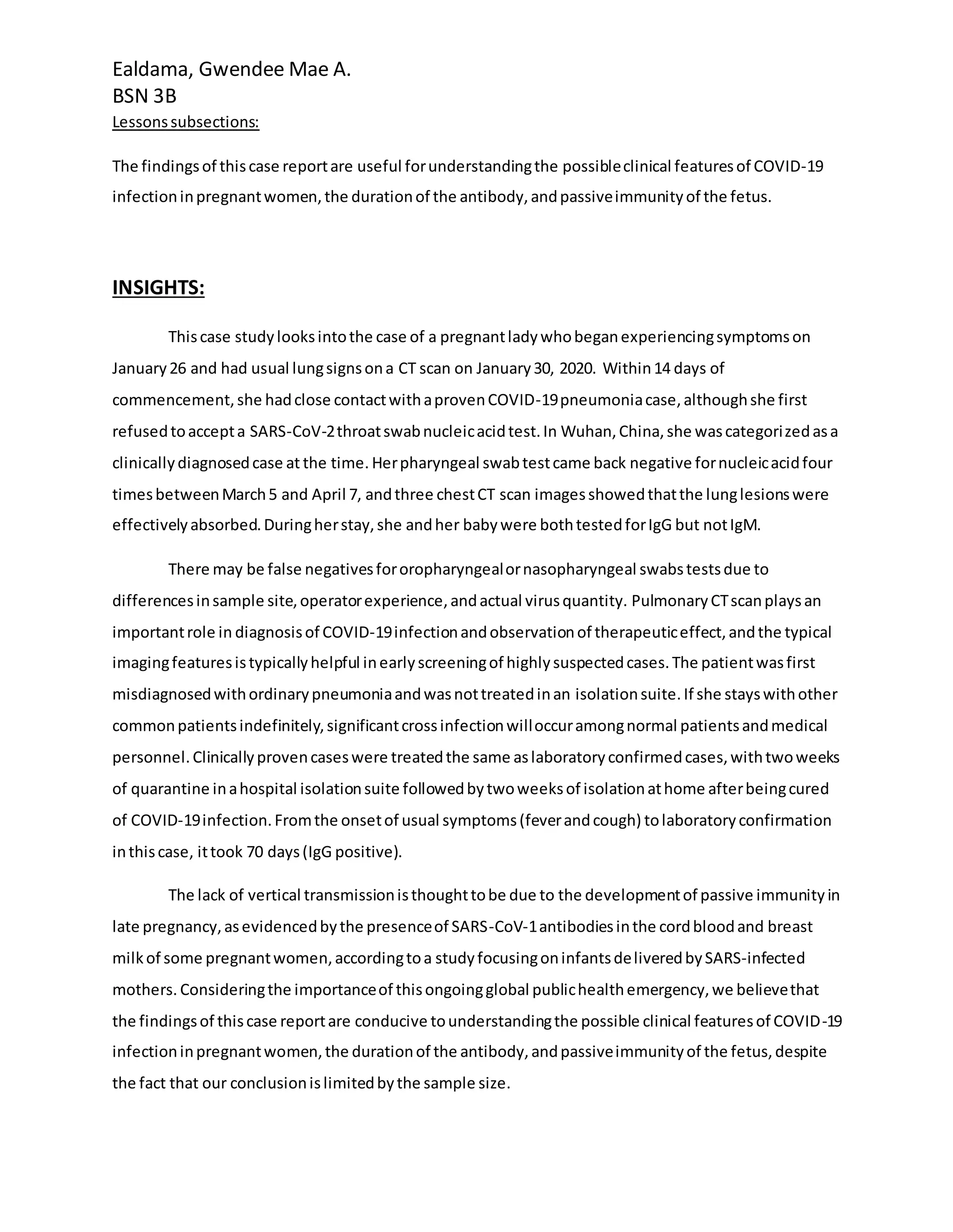 Ealdama- case analysis - rle 116.docx | Pregnancy | Reproductive Health