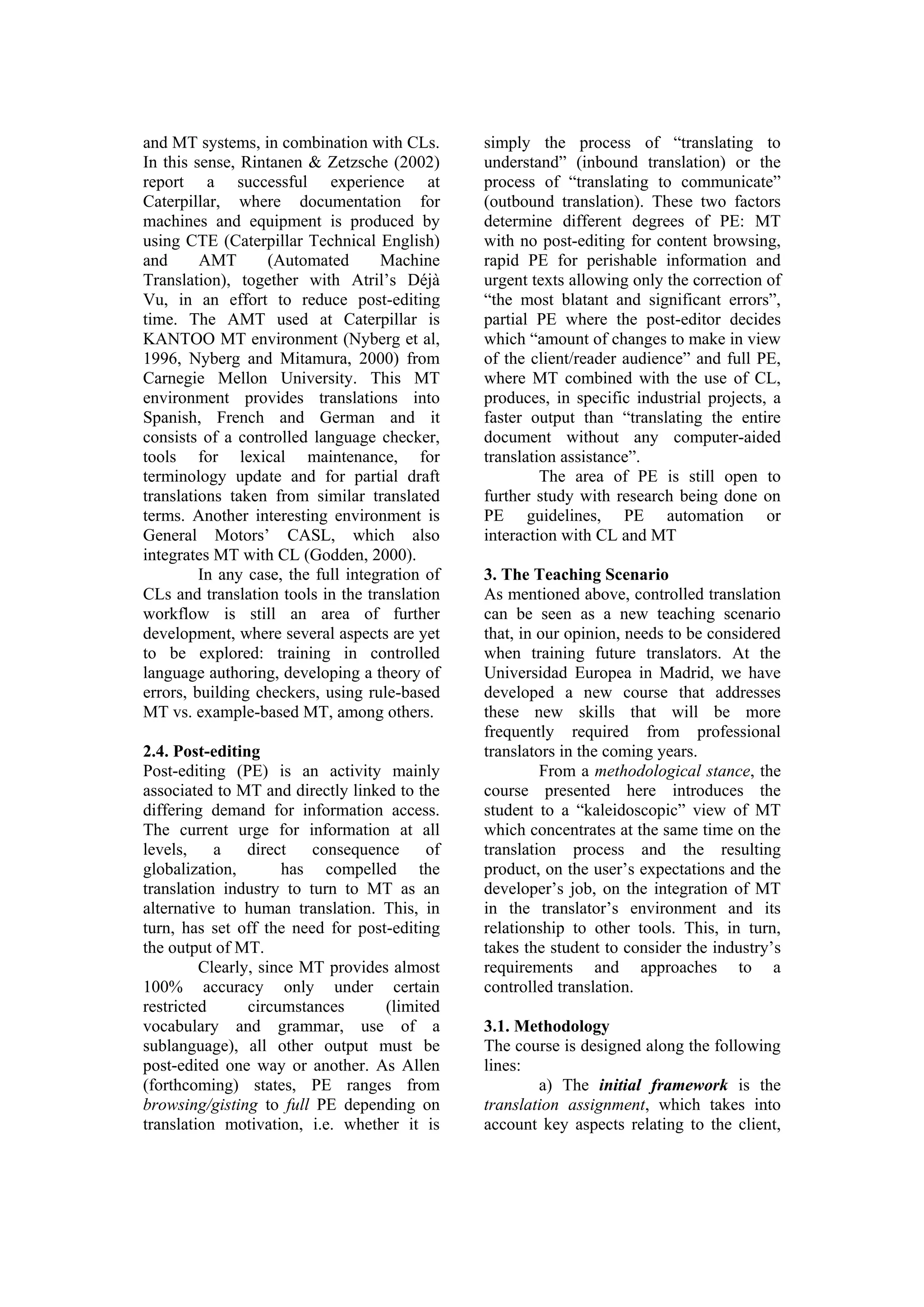 «Controlled Translation: A new teaching scenario tailor-made for the translation industry» | PDF