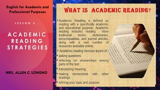 WHAT ARE ACADEMIC READING STRATEGIES IN ENGLISH?? | PPTX