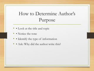 Understanding Author’s Purpose and Intended Audience in Reading | PPTX