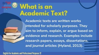 English for Academic and Professional Purposes Q1 L1_ACADEMIC TEXT | PPTX