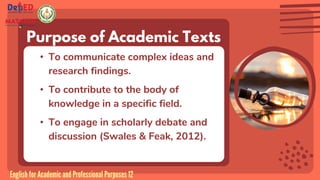 English for Academic and Professional Purposes Q1 L1_ACADEMIC TEXT | PPTX
