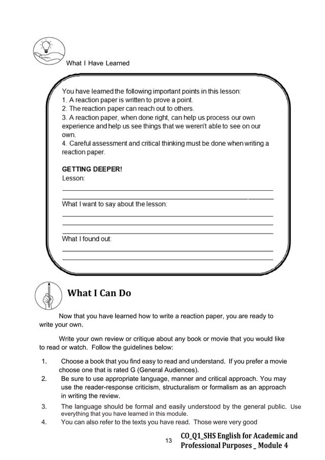 EAPP Q 1 – Module 4 Writing the Reaction Paper Review Critique.pdf ...