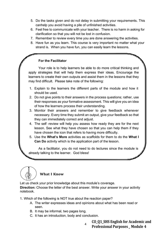 EAPP Q 1 – Module 4 Writing the Reaction Paper Review Critique.pdf ...