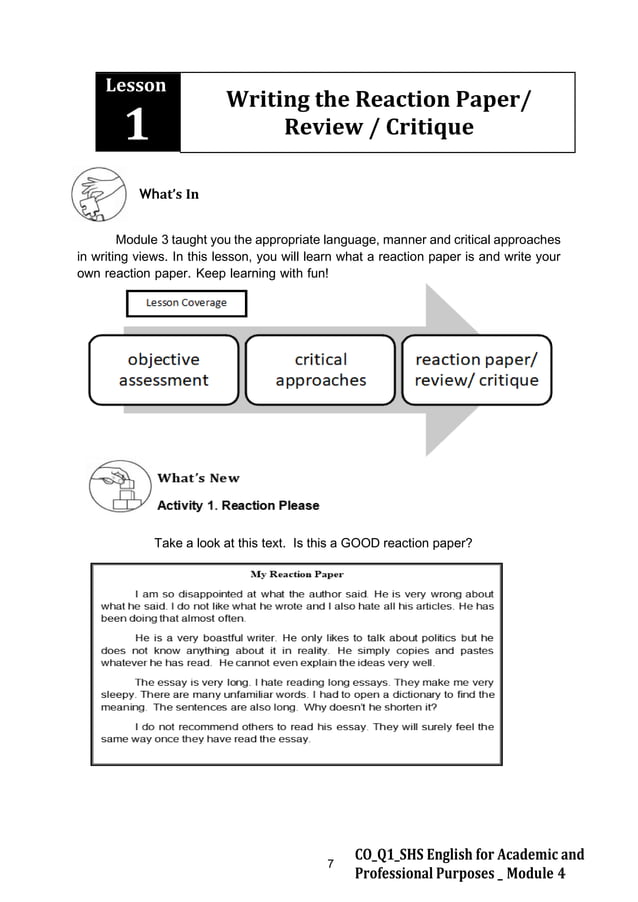 EAPP Q 1 – Module 4 Writing the Reaction Paper Review Critique.pdf ...