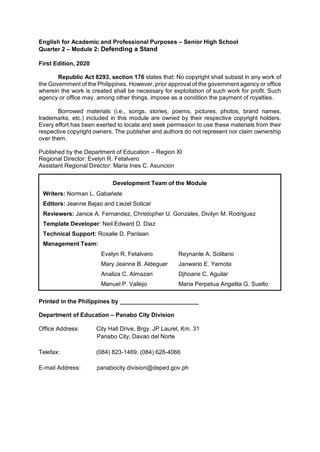 EAPP Q2 - M2_ Defending A Stand.pdf
