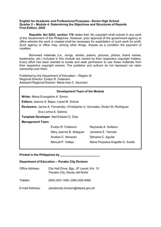 EAPP Q2 - M4_ Determining The Objectives and Structures of Reports.pdf