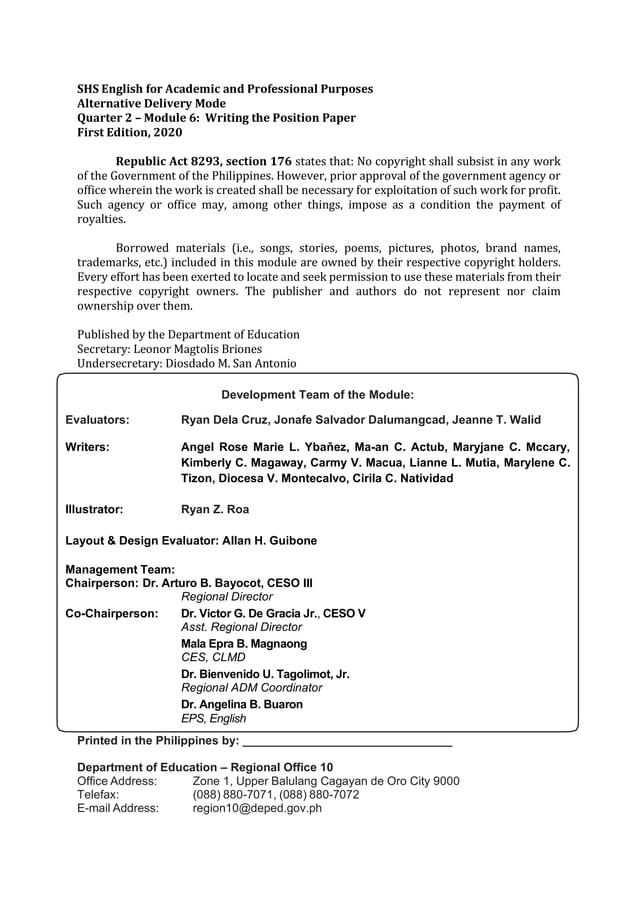 EAPP Q 2 – Module 6 Writing the Position Paper.pdf | Educational ...
