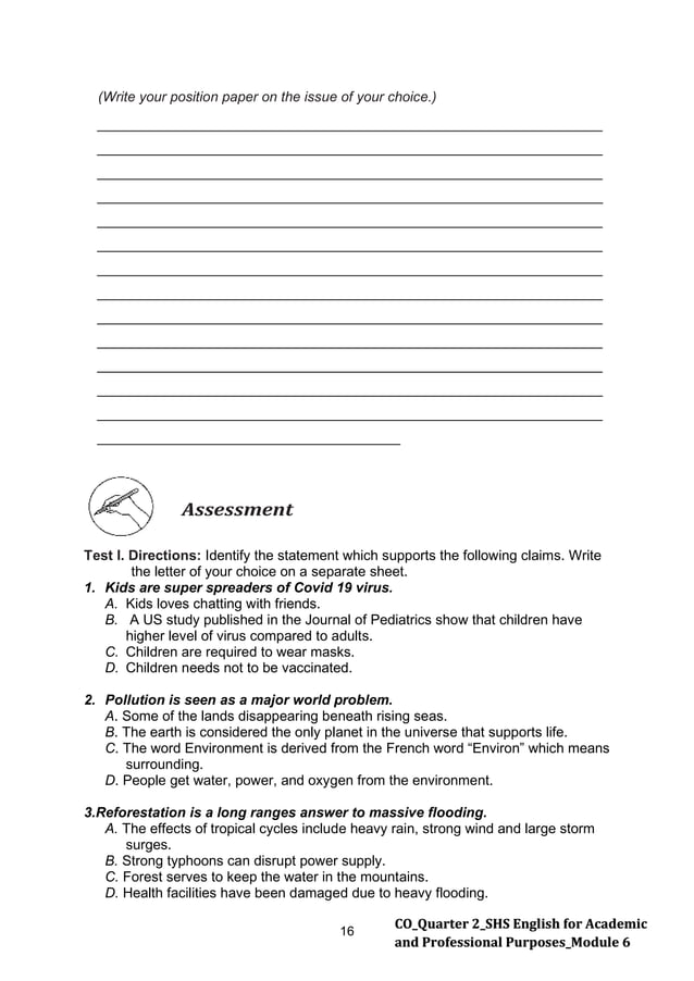 EAPP Q 2 – Module 6 Writing the Position Paper.pdf | Educational ...
