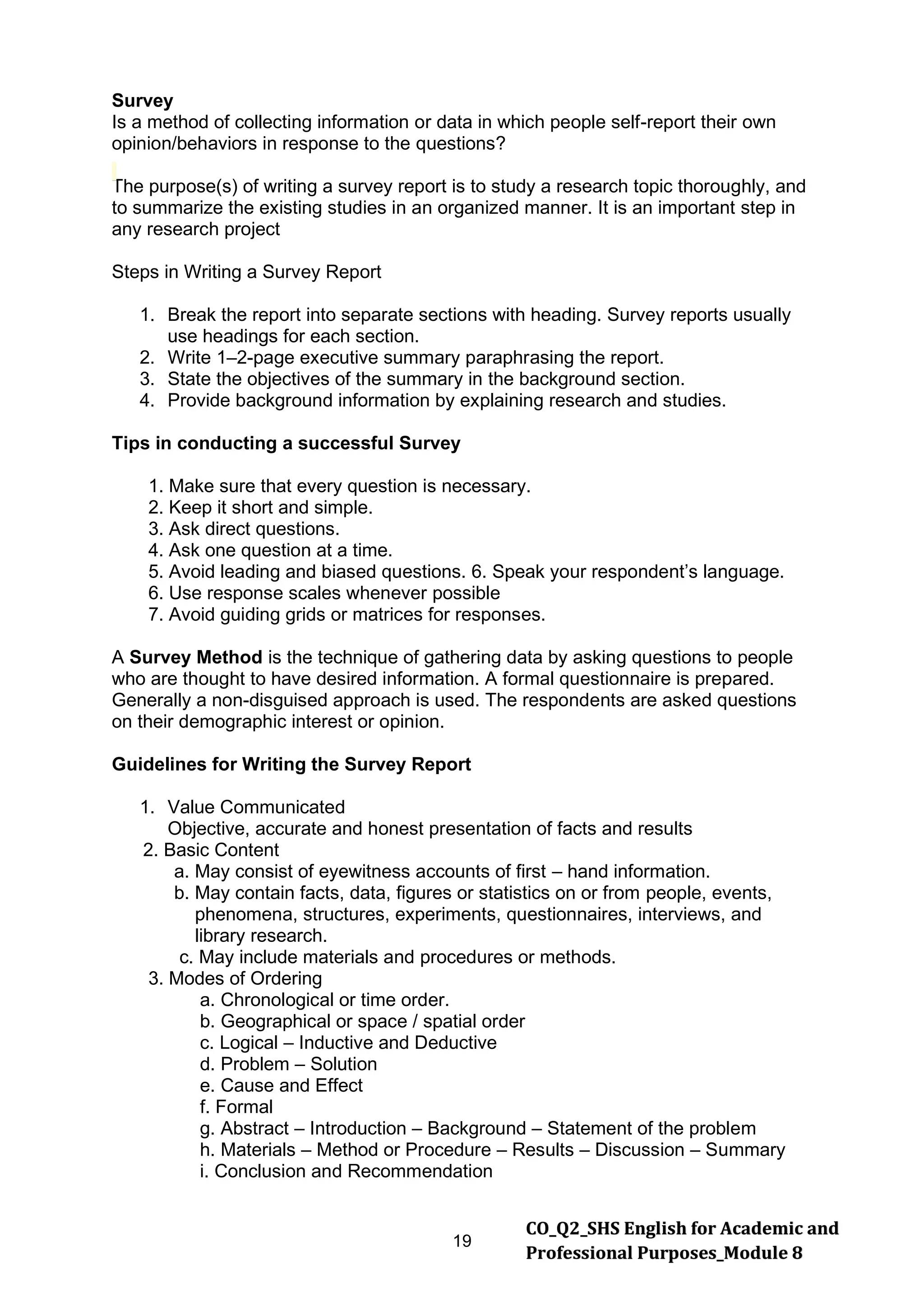 EAPP Q 2 – Module 8 Writing the Report Survey Field ...