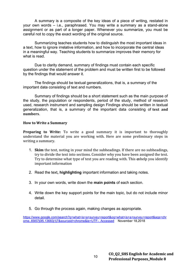 EAPP Q 2 – Module 8 Writing the Report Survey Field ...