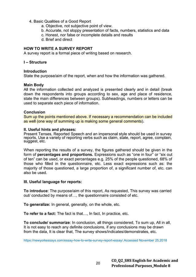 EAPP Q 2 – Module 8 Writing the Report Survey Field ...