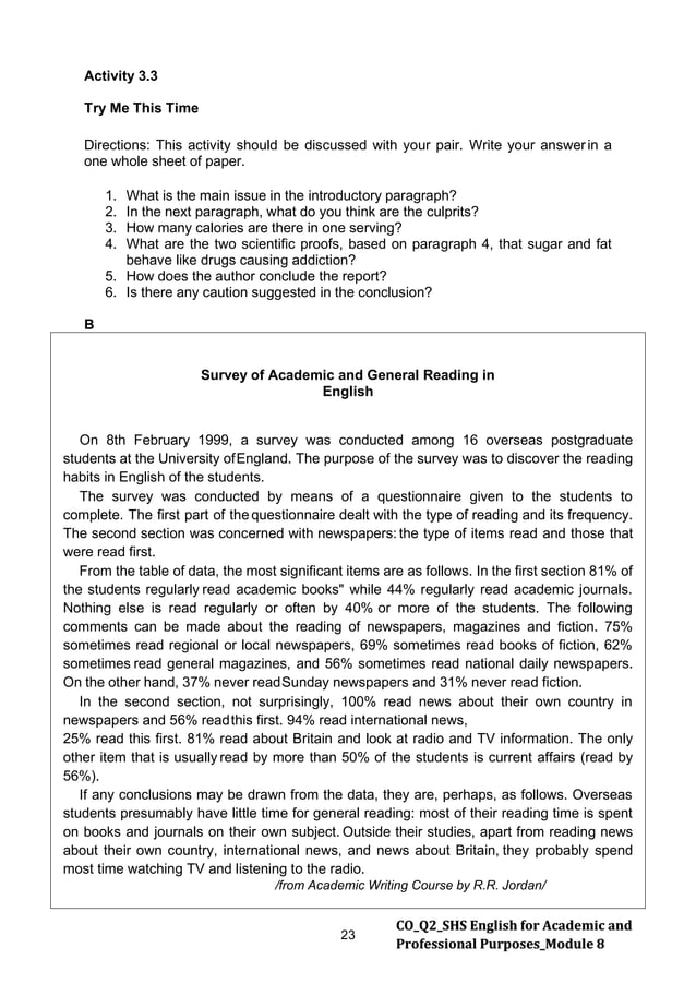 EAPP Q 2 – Module 8 Writing the Report Survey Field ...