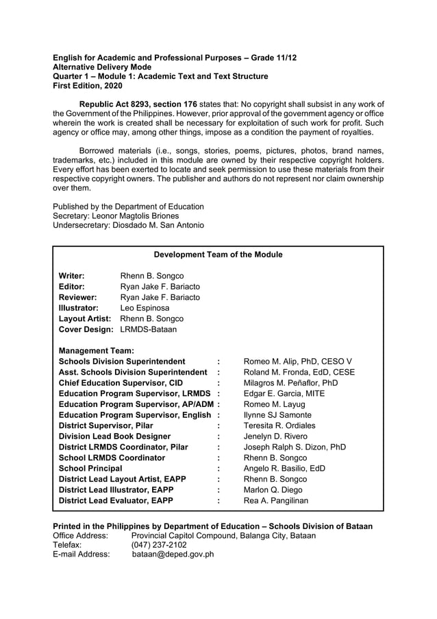 EAPP Quarter 1 – Module 1 Academic Text and Text Structure.pdf | Educational Assessment | Education