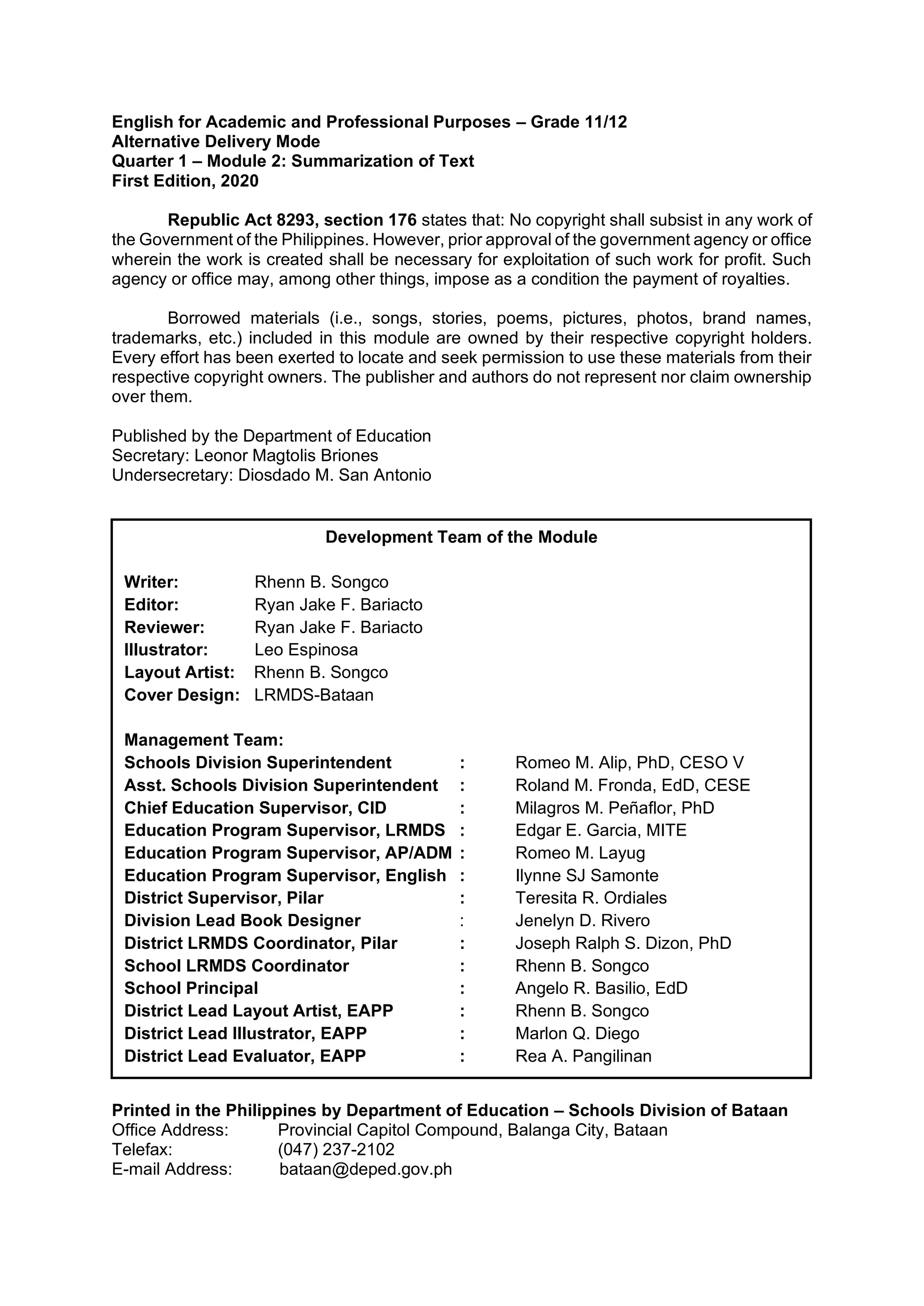 EAPP Quarter 1 – Module 2 Summarization of Text.pdf