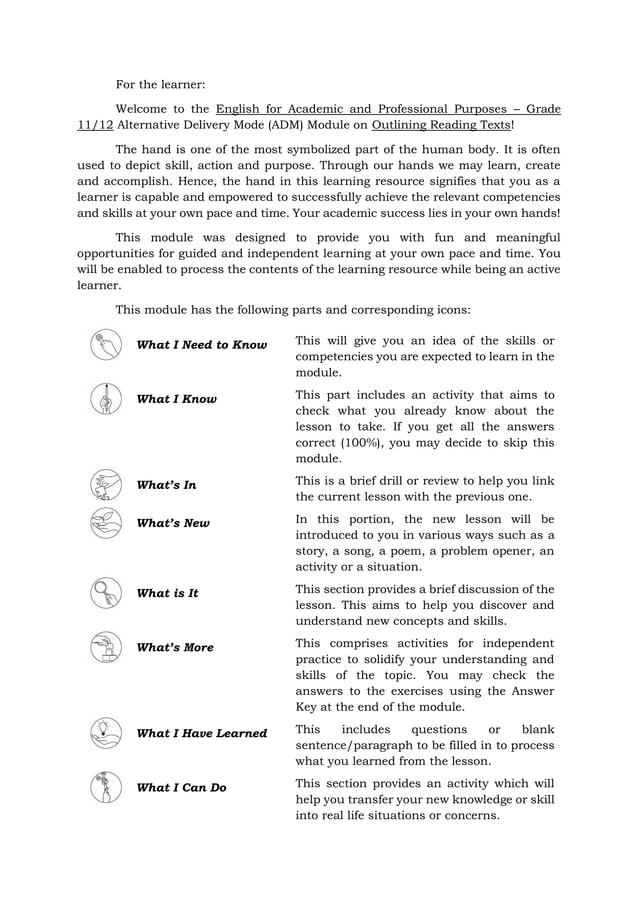 EAPP Quarter 1 – Module 4 Outlining Reading Texts.pdf | Educational ...