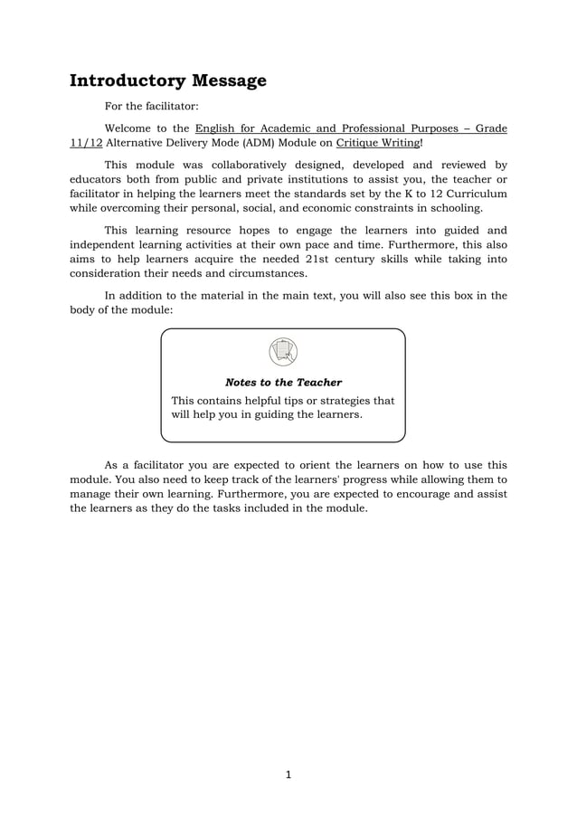 EAPP Quarter 1 – Module 5 Critique Writing.pdf | Homework and Study ...