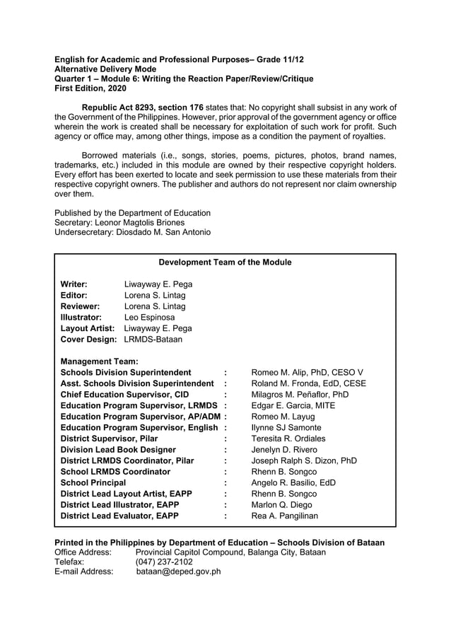 EAPP Quarter 1 – Module 6 Writing the Reaction Paper_Review_Critique.pdf