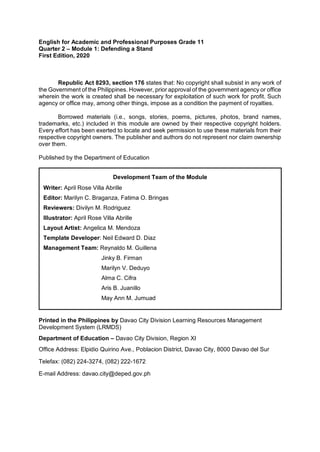 EAPP Quarter2 - Module1_ Defending a Stand.pdf
