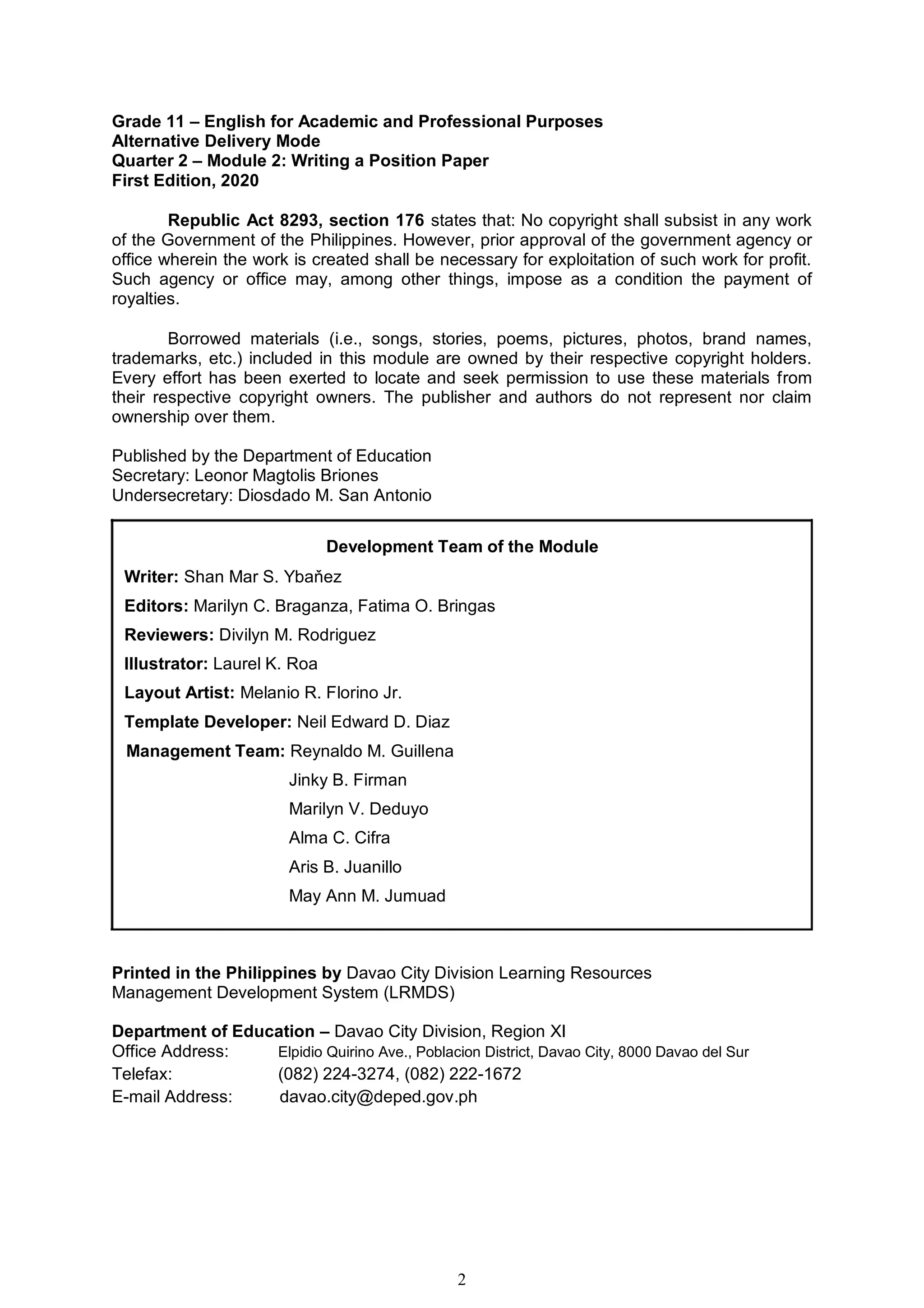 EAPP Quarter2 - Module2_ Writing a Position Paper.pdf