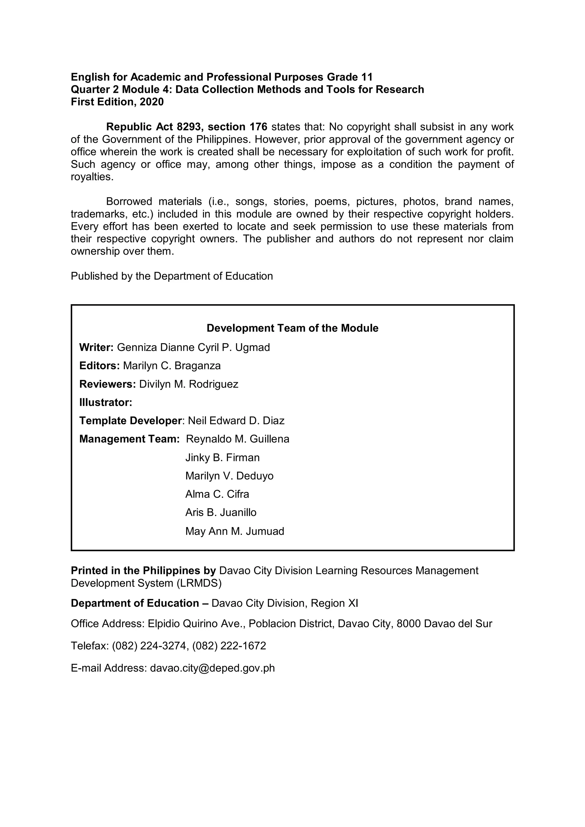 EAPP Quarter2 - Module4_ Data Collection Methods & Tools for Research.pdf