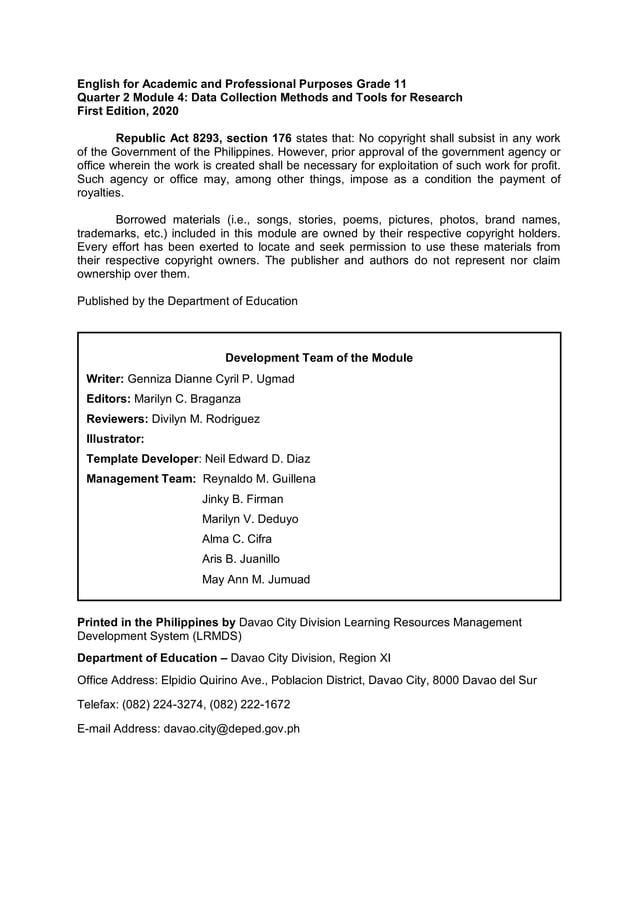 EAPP Quarter2 - Module4_ Data Collection Methods & Tools for Research.pdf