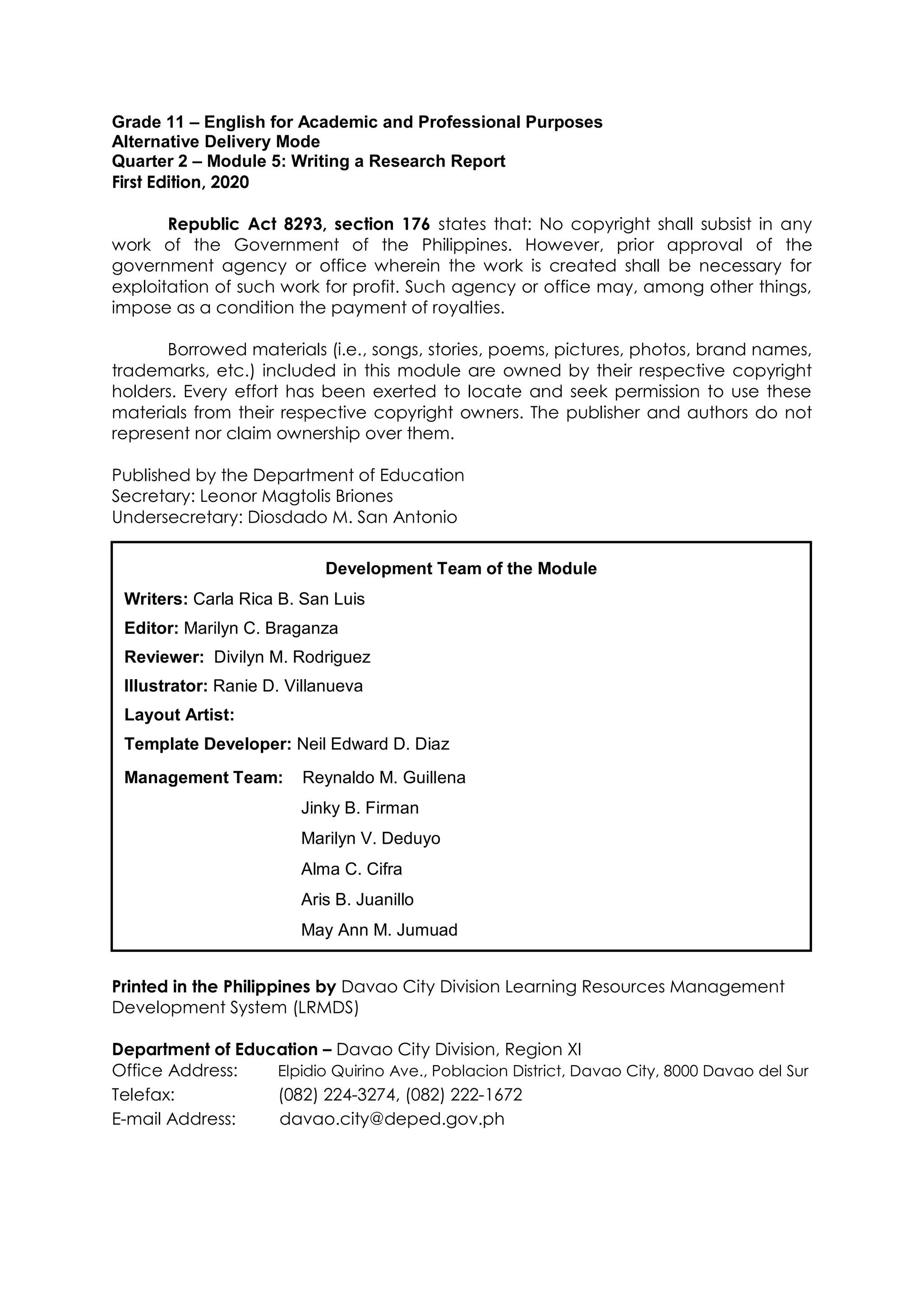EAPP Quarter2 - Module5_ Writing a Research Report.pdf