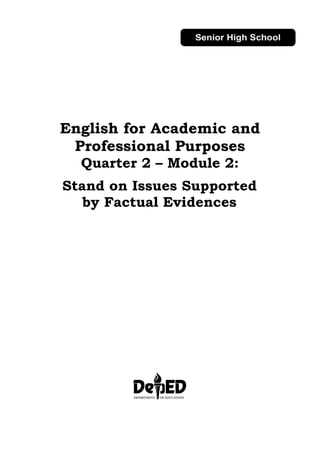 EAPP Quarter 2 – Module 2 Stand on Issues Supported by Factual ...