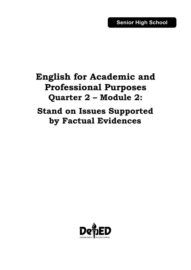 EAPP Quarter 2 – Module 2 Stand on Issues Supported by Factual ...