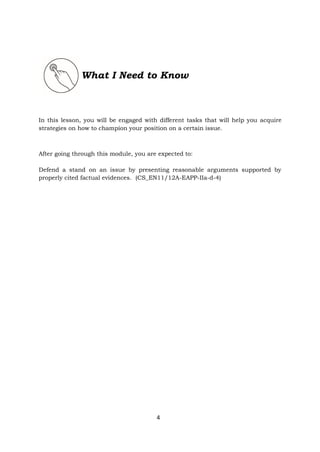 EAPP Quarter 2 – Module 2 Stand on Issues Supported by Factual ...