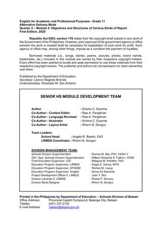 EAPP Quarter 2 – Module 4 Objectives and Structures of Various Kinds of ...