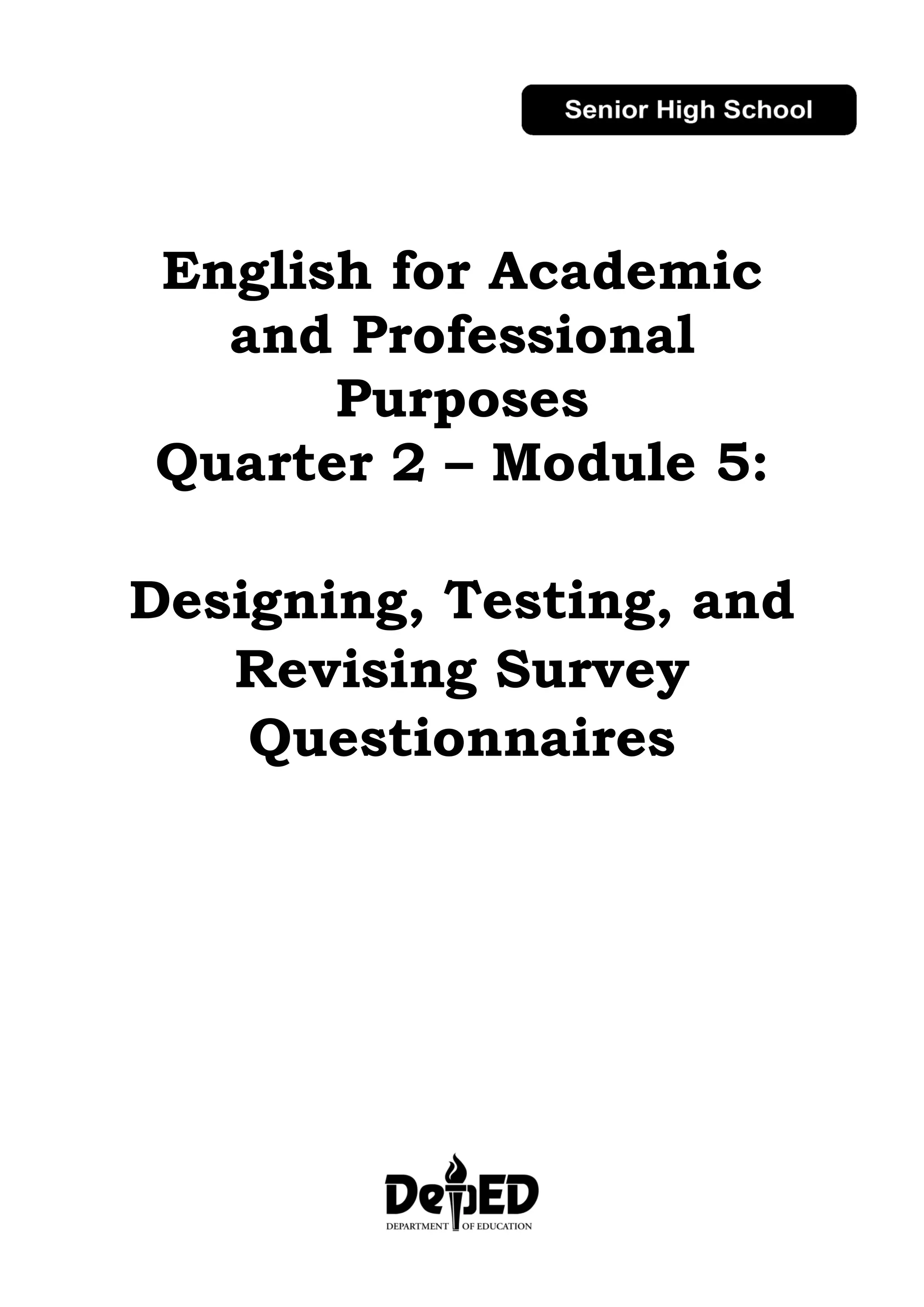 EAPP Quarter 2 – Module 5 Designing, Testing, and Revising Survey ...